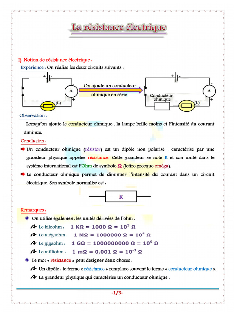 La Résistance Électrique 1AC COURS | PDF