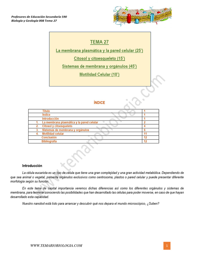 TEMA 27 LOMLOE 2023 2024 - Signed | PDF | Mitocondria | Citoplasma
