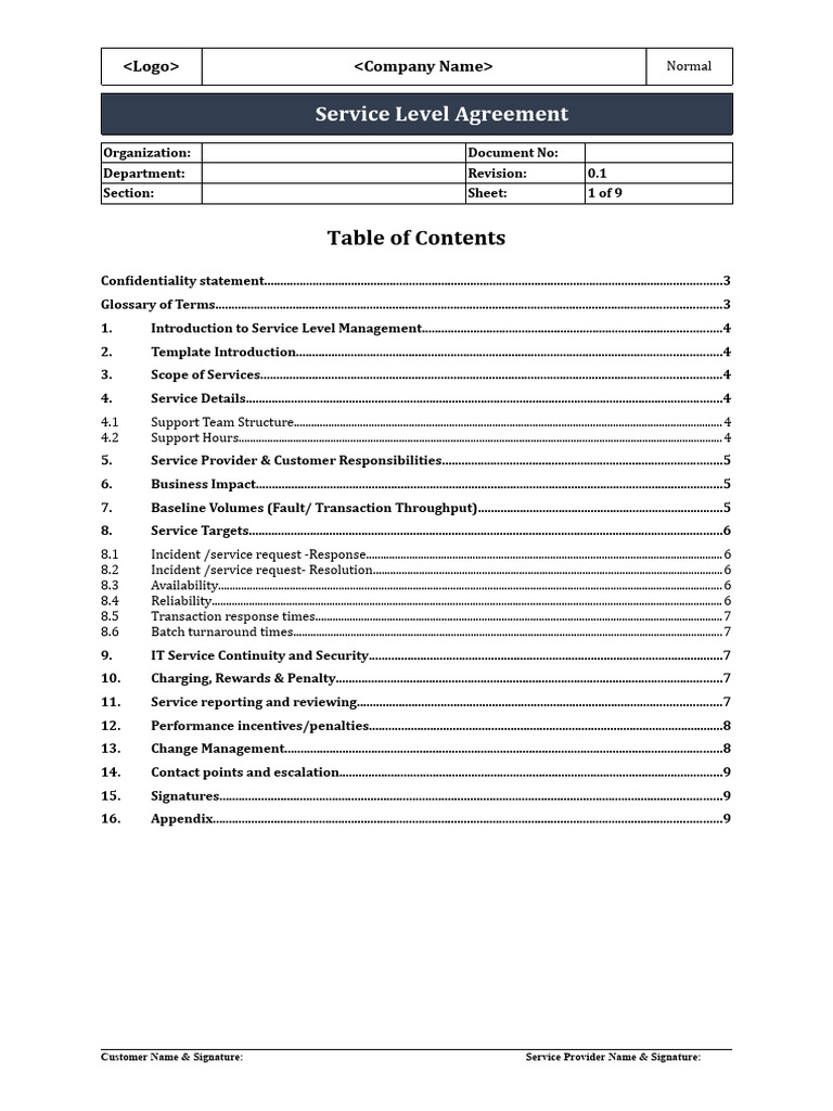 Service Level Agreement Template | PDF | Service Level Agreement | Business