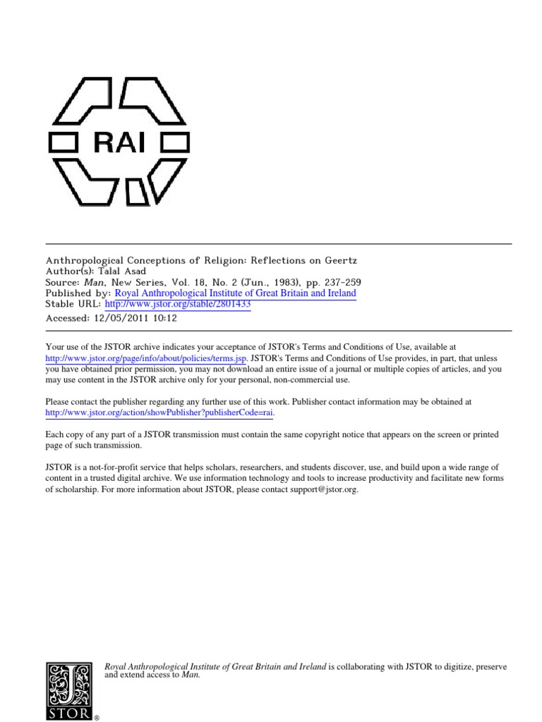 Talal Asad | PDF | Anthropology | Rituals