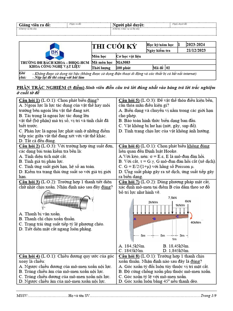 De Thi Cuoi Ky - HK231 - de 02 - 30nov23 | PDF