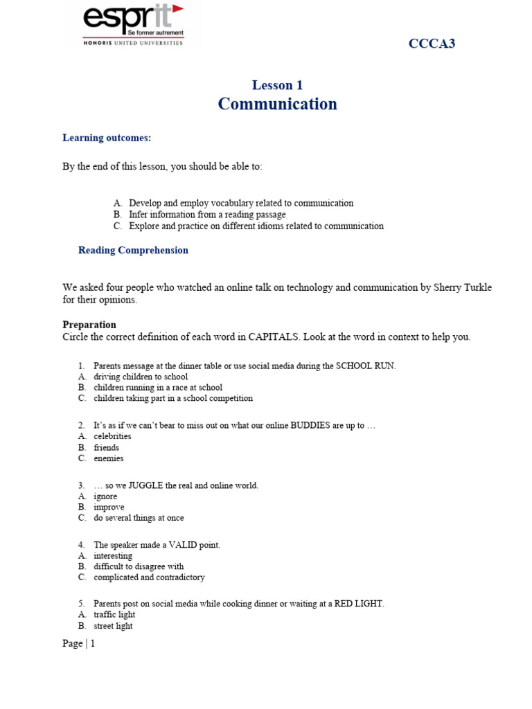 Lesson1.Handouts | PDF | Communication | Social Media