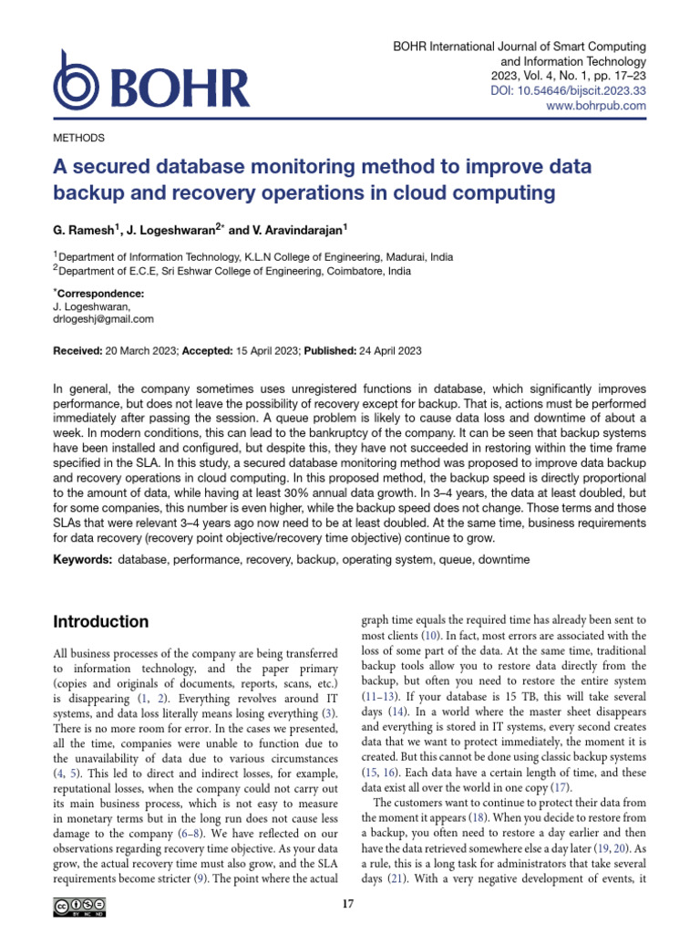 A Secured Database Monitoring Method To Improve Data Backup and Recovery Operations in Cloud ...