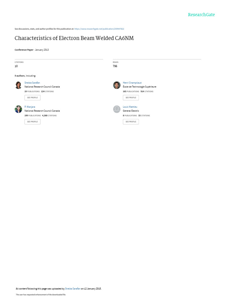 Characteristics of Electron Beam Welded CA6NM | PDF | Welding ...