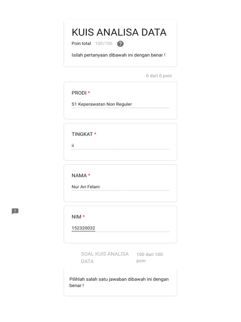 Kuis Analisa Data | PDF | Metode & Bahan Ajar