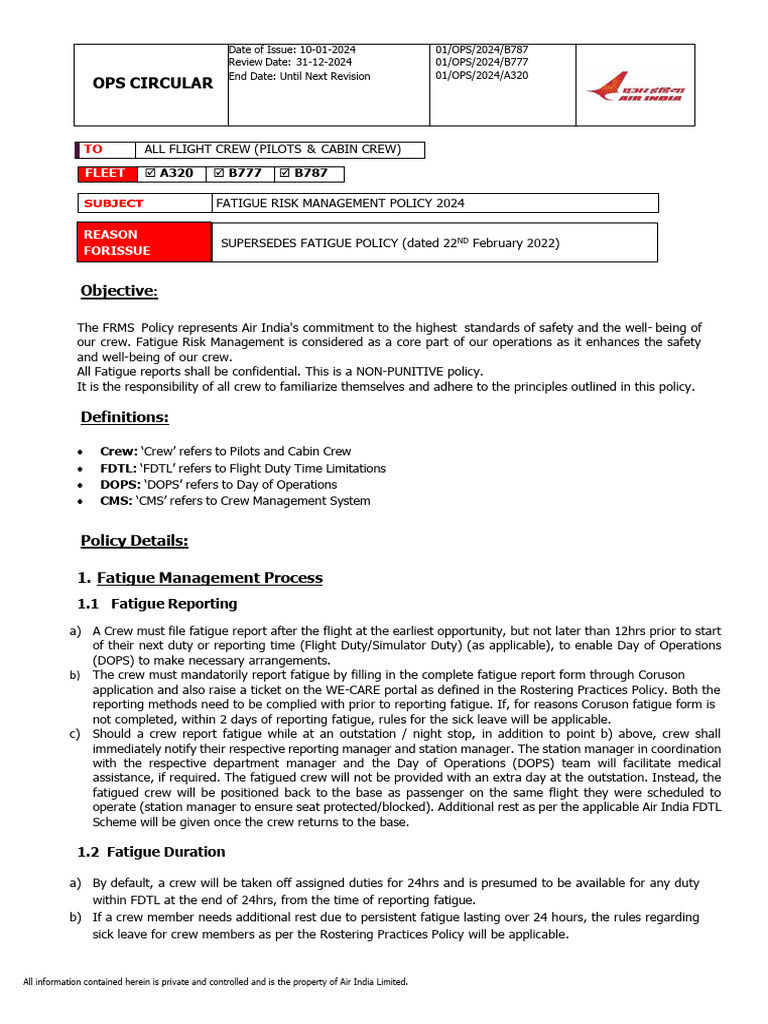Fatigue - Risk - Management - Policy - CIRCULAR - 2024 2 | PDF ...