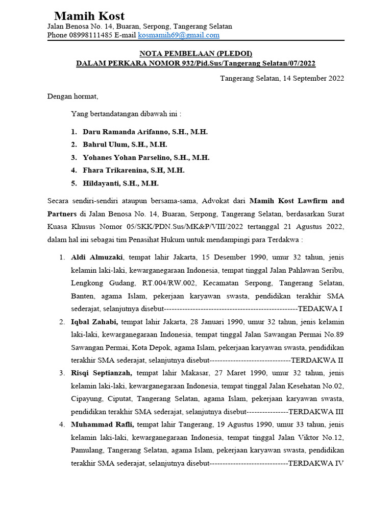 Surat Pledoi Atas Tuntutan | PDF