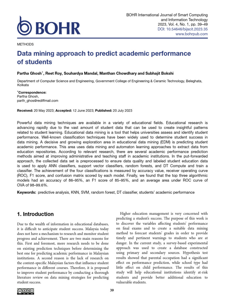 Data mining approach to predict academic performance of students | PDF | Support Vector Machine ...