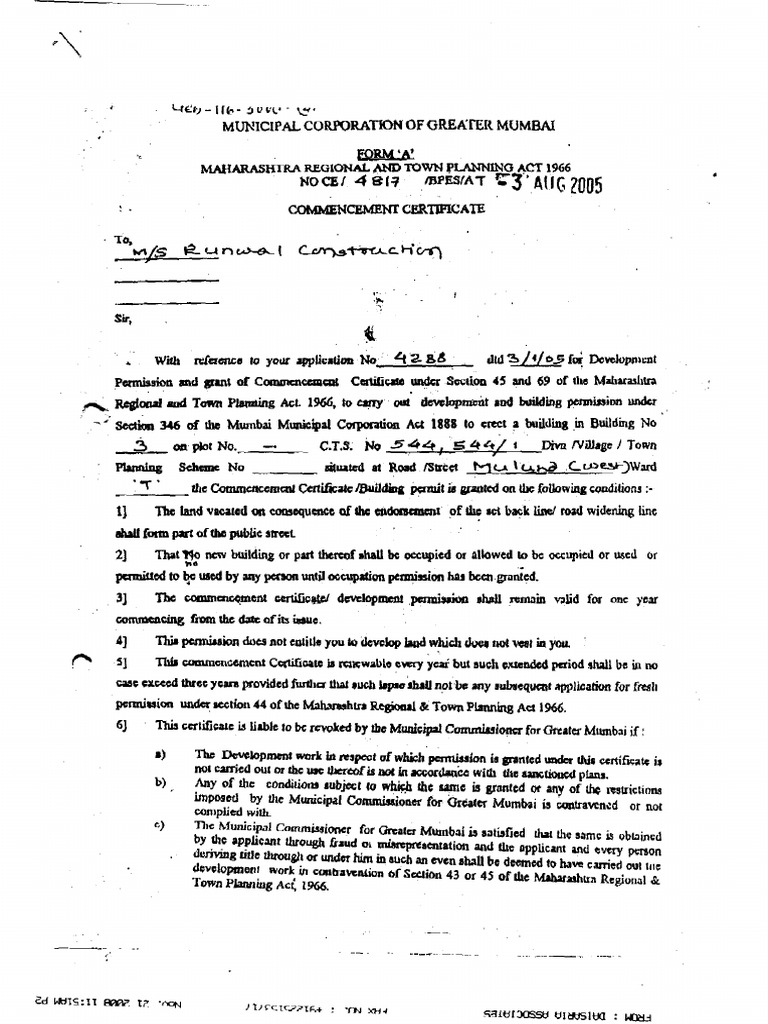 3 Commencement Certificates - NA Order For Plotted Development | PDF