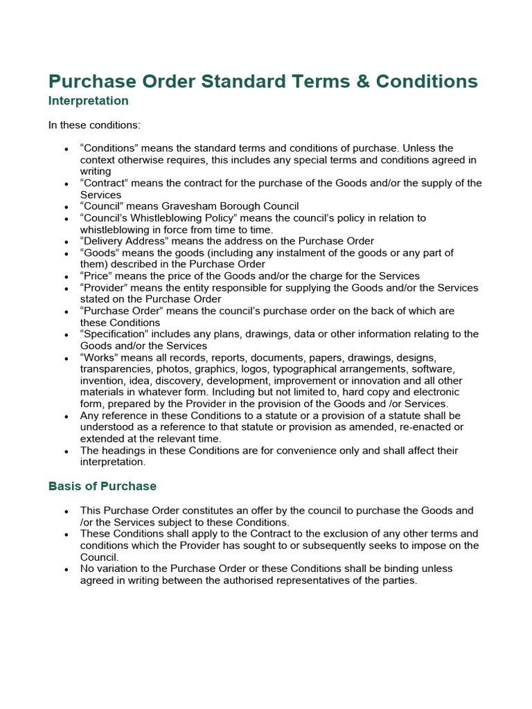 Local Gov Purchase Order Standard Terms and Conditions | PDF | Value ...