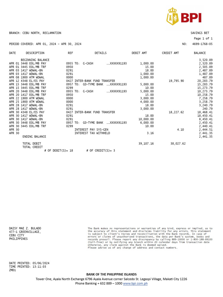 Daisy Bpi April | PDF | Financial Services Companies | Institutional ...