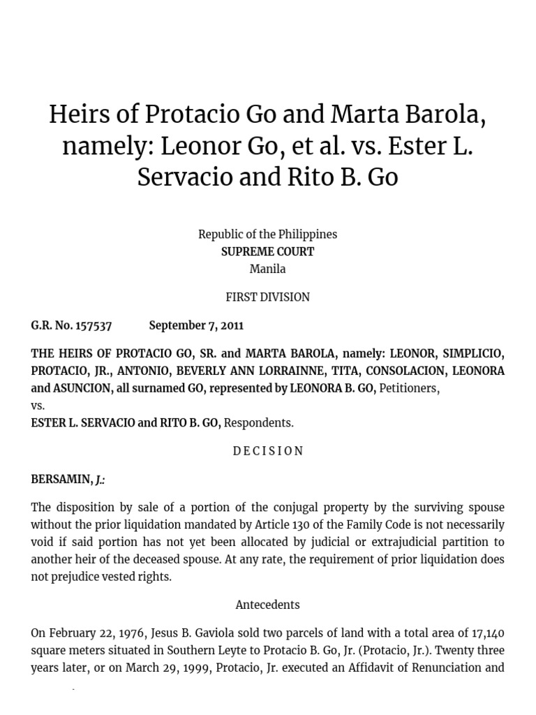 41-Heirs of Protacio Go and Marta Barola, Namely - Leonor Go, Et Al. vs ...