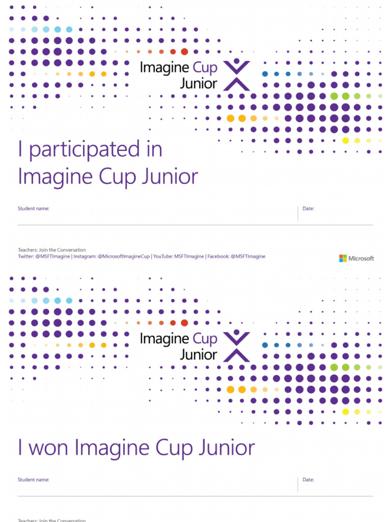 Imagine Cup Junior Student Certificate | PDF