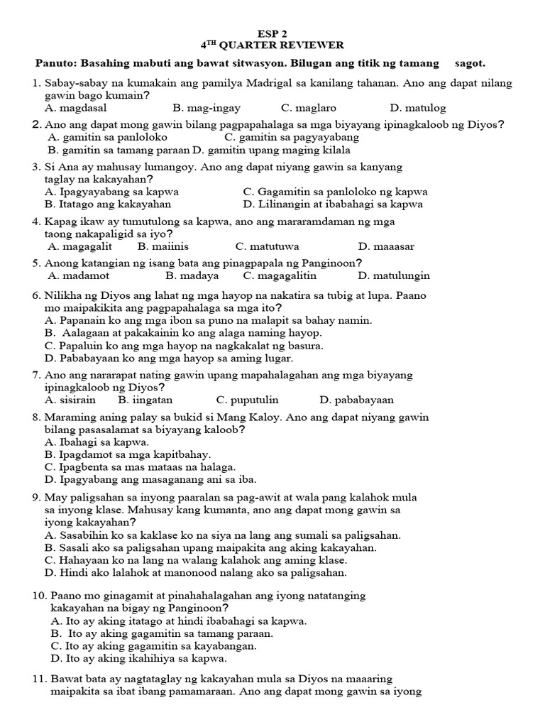 Grade 2 Reviewer 4TH Quarter | PDF