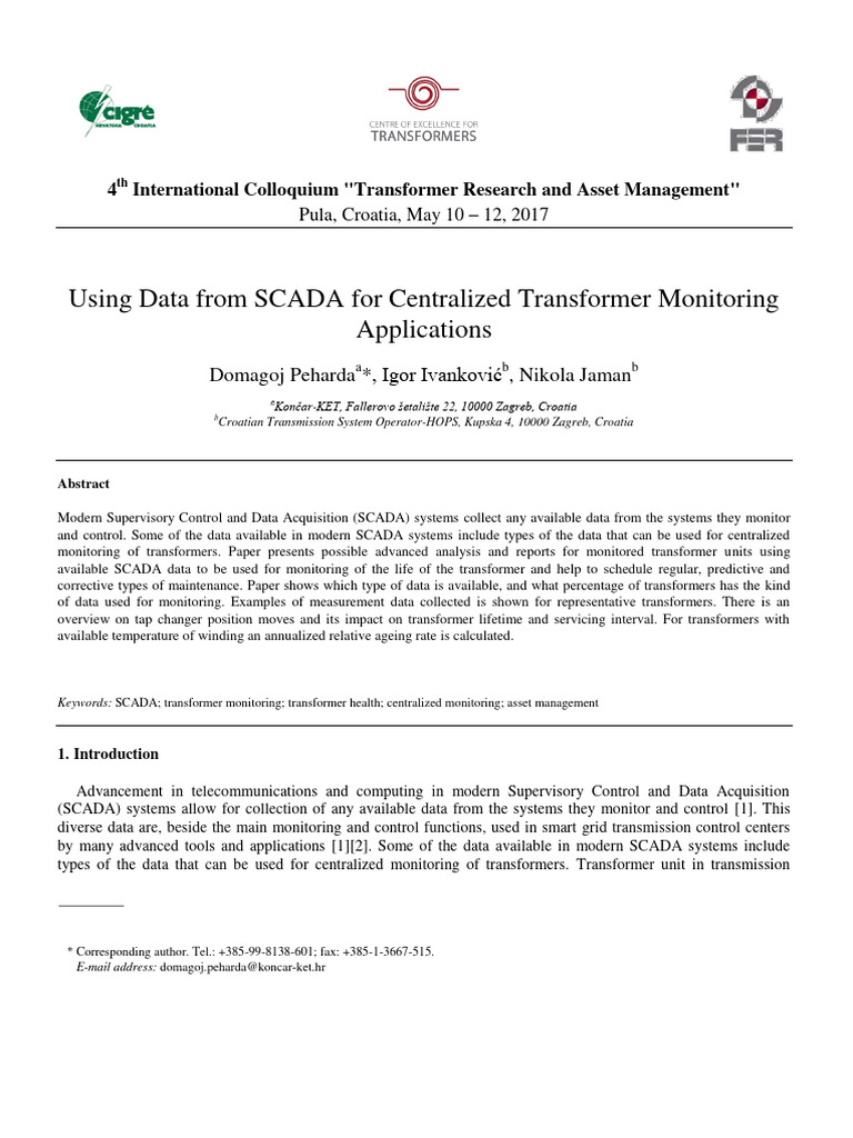 Using Data From SCADA For Centralized Transformer Monitoring Applications, Transformers, Pula ...