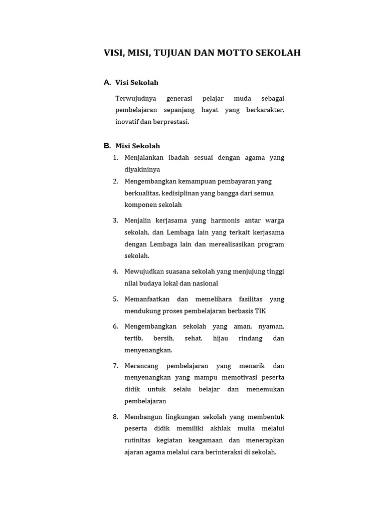 Visi Dan Misi Sekolah | PDF | Karier & Perkembangan