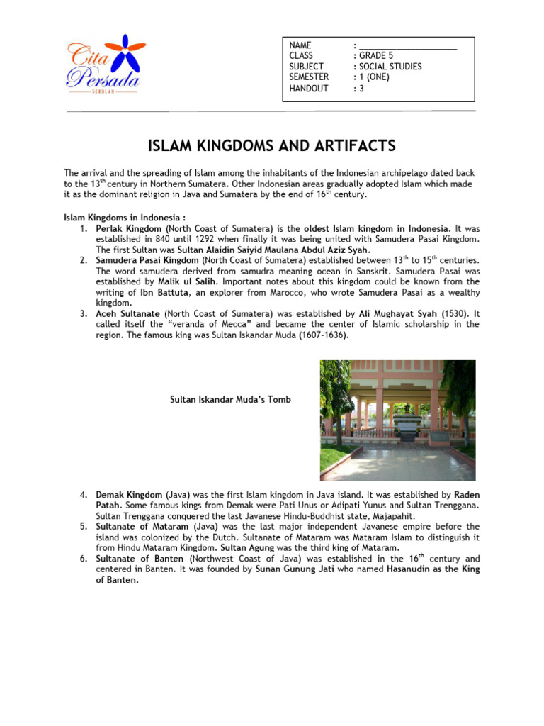 HO3 S1 SS G5 Islam KIngdoms | PDF | Asia | Java