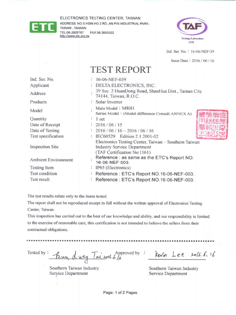 M88H - IEC 60529 - IP Certificate | PDF