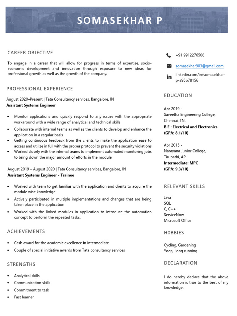 Resume Somasekhar P | PDF | Computing
