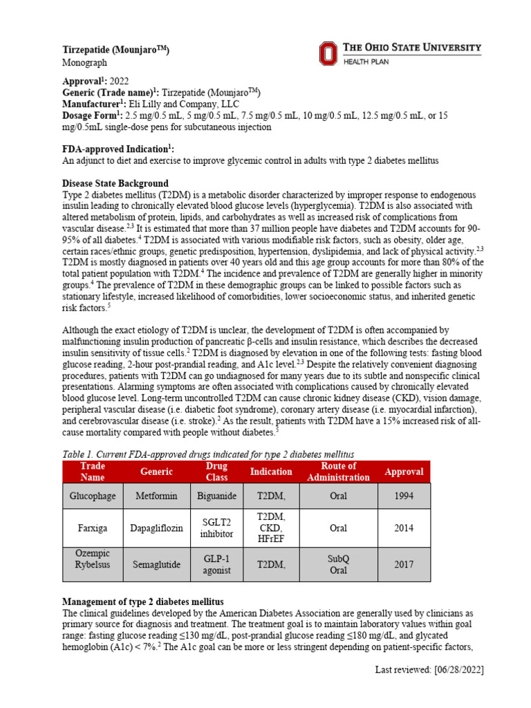 Mounjaro Monograph | PDF | Diabetes | Insulin Resistance