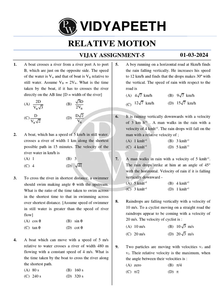 Relative Motion - Home Assignment | PDF | Speed | Drop (Liquid)