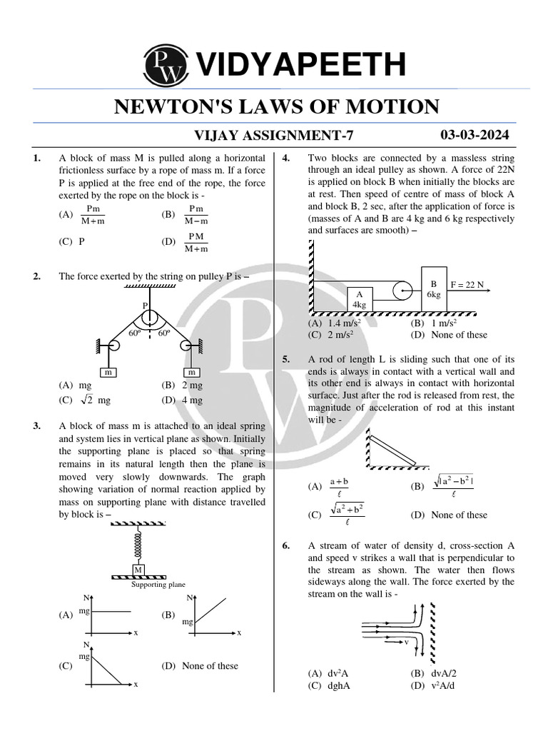 Newton's Laws of Motion _ Home Assignment | PDF | Force | Tension (Physics)