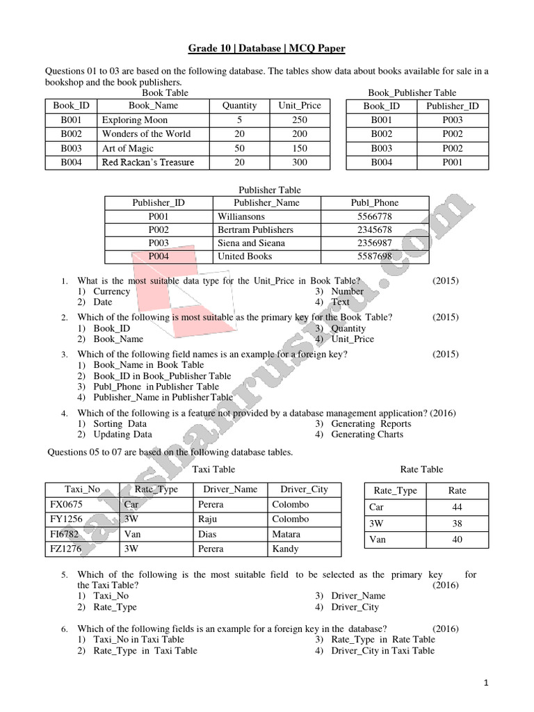 Grade 10 Lesson 09 English MCQ | PDF | Databases | Computer Data