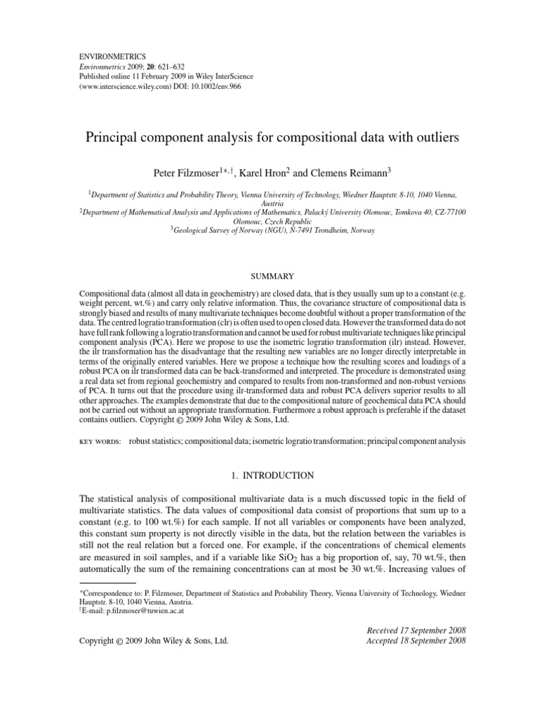 Filzmoser Et Al. 2009 - Principal Component Analysis For Compositional Data With Outliers | PDF ...