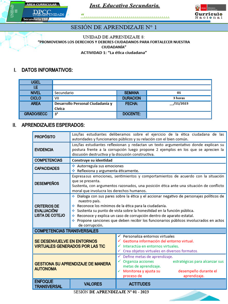 3º DPCC - Ses 1 Uni 8 - Sem 01 | PDF | Aprendizaje | Maestros