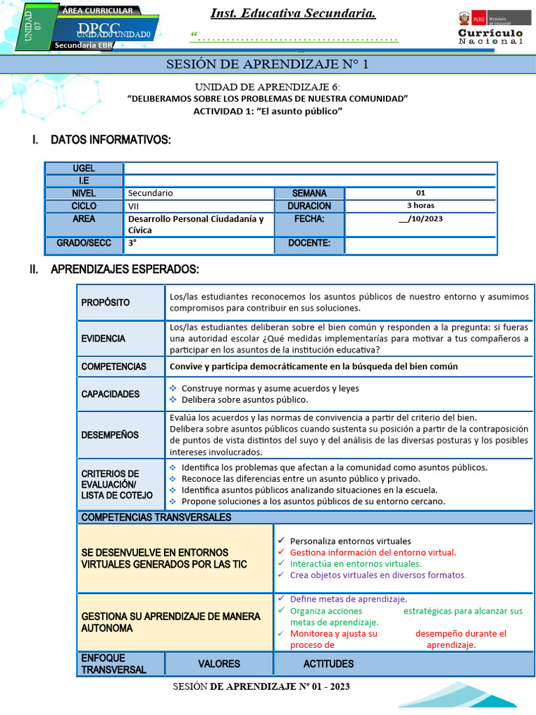 3º DPCC - Ses 1 Uni 7 - Sem 01 | PDF | Aprendizaje | Maestros