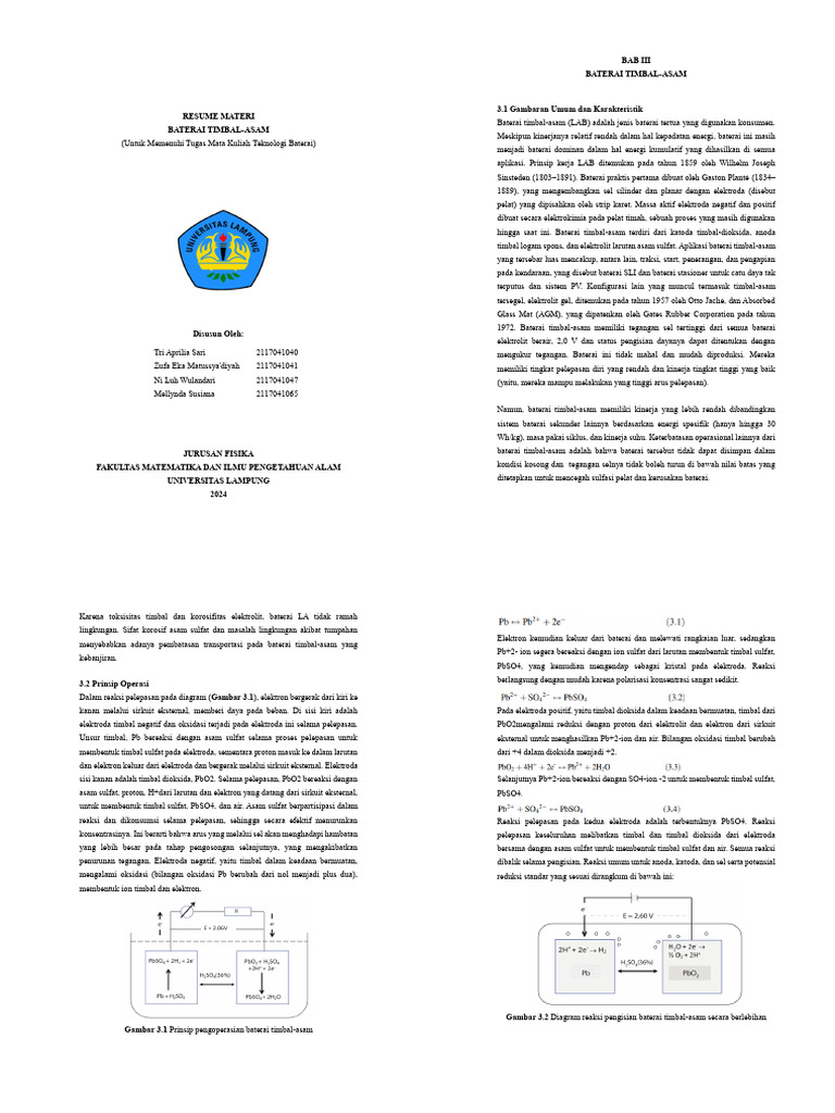 Karakteristik Baterai Timbal-Asam | PDF
