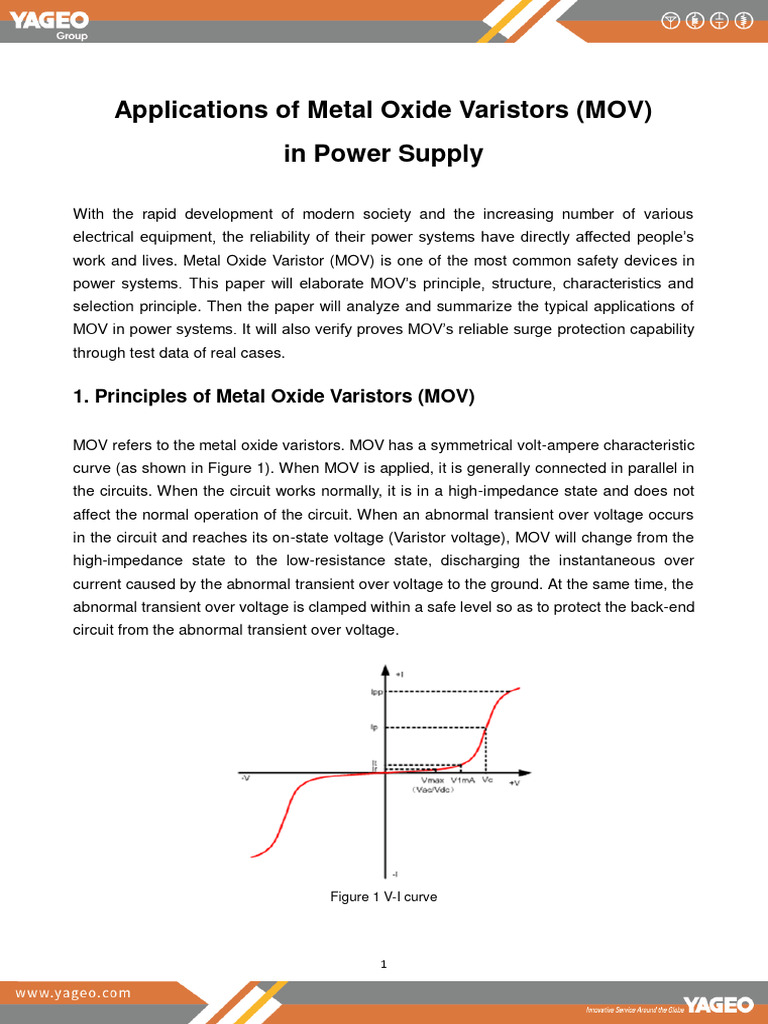 Applications of Metal Oxide Varistors (MOV) in Power Supply | PDF ...