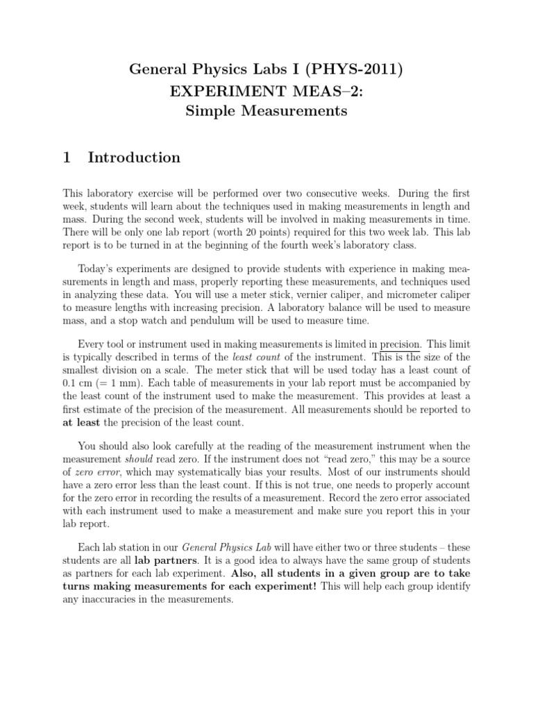 MEAS 2 Simple Measurements | PDF | Pendulum | Weighing Scale