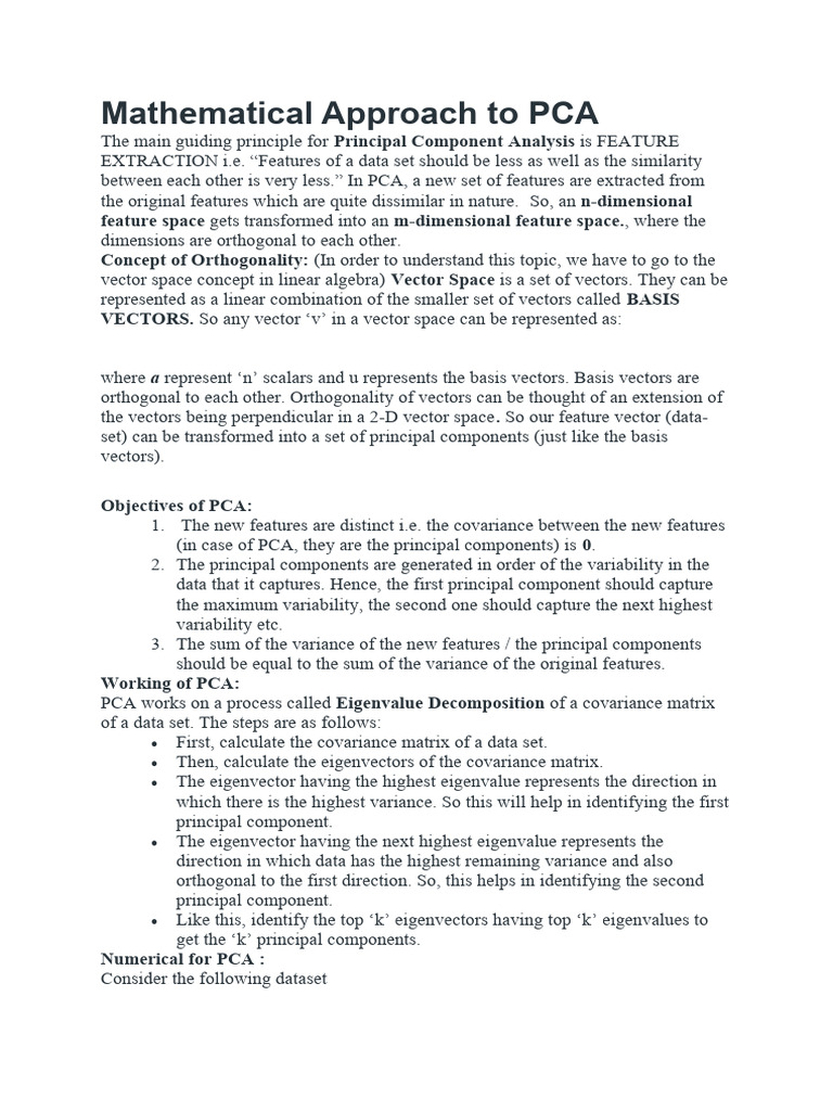 Mathematical Approach To PCA | PDF | Principal Component Analysis ...