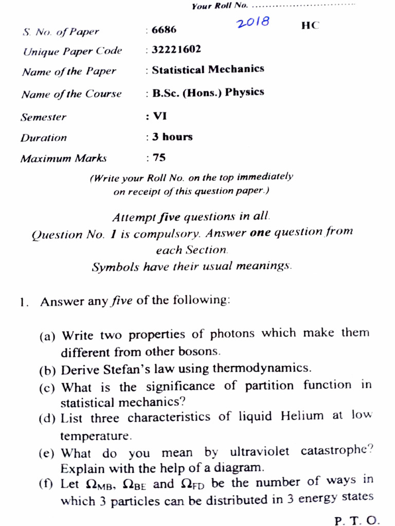 Stat Mech 2018 | PDF | Temperature | Materials Science
