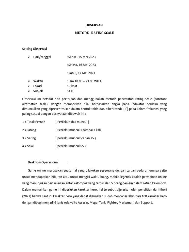 Metode Rating Scale (Aprillia) | PDF