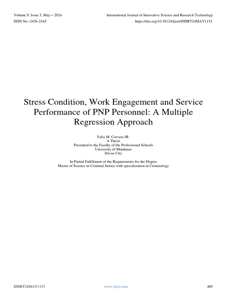 Stress Condition, Work Engagement and Service Performance of PNP ...