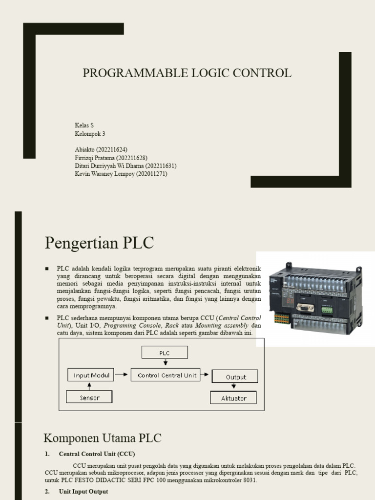 Kelompok 3 - Programmable Logic Control | PDF | Teknologi & Rekayasa