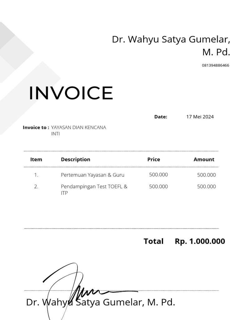 Invoice for TOEFL Test Support Services | PDF | Wellness