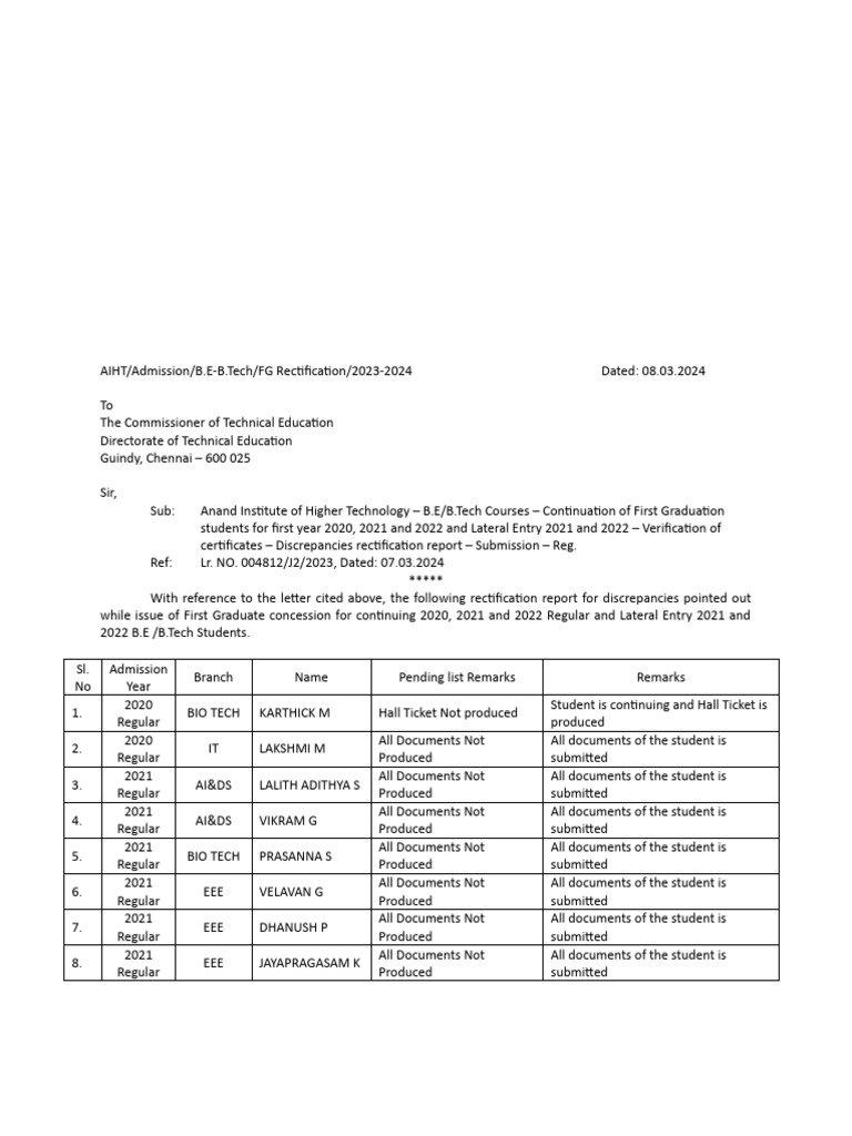 Rectification Covering Letter | PDF | Engineering