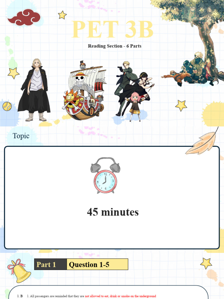 Pet 3B: Reading Section - 6 Parts | PDF