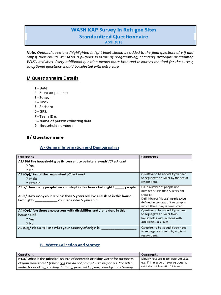 WASH KAP Survey Questionnaire | PDF | Menstruation | Hand Washing
