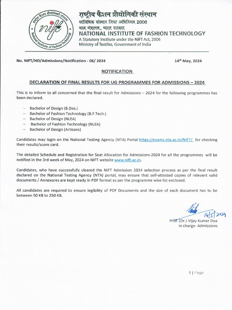 Notification For Declaration of UG Results and Documents and Annexures ...
