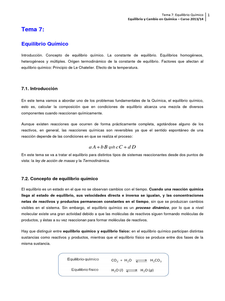 Tema 7. Eq.1314 | PDF | Equilibrio químico | Reacciones químicas