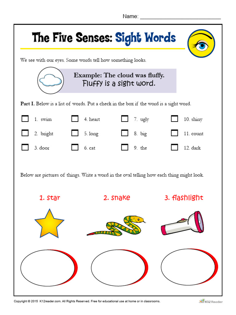 The Five Senses Sight Words | PDF