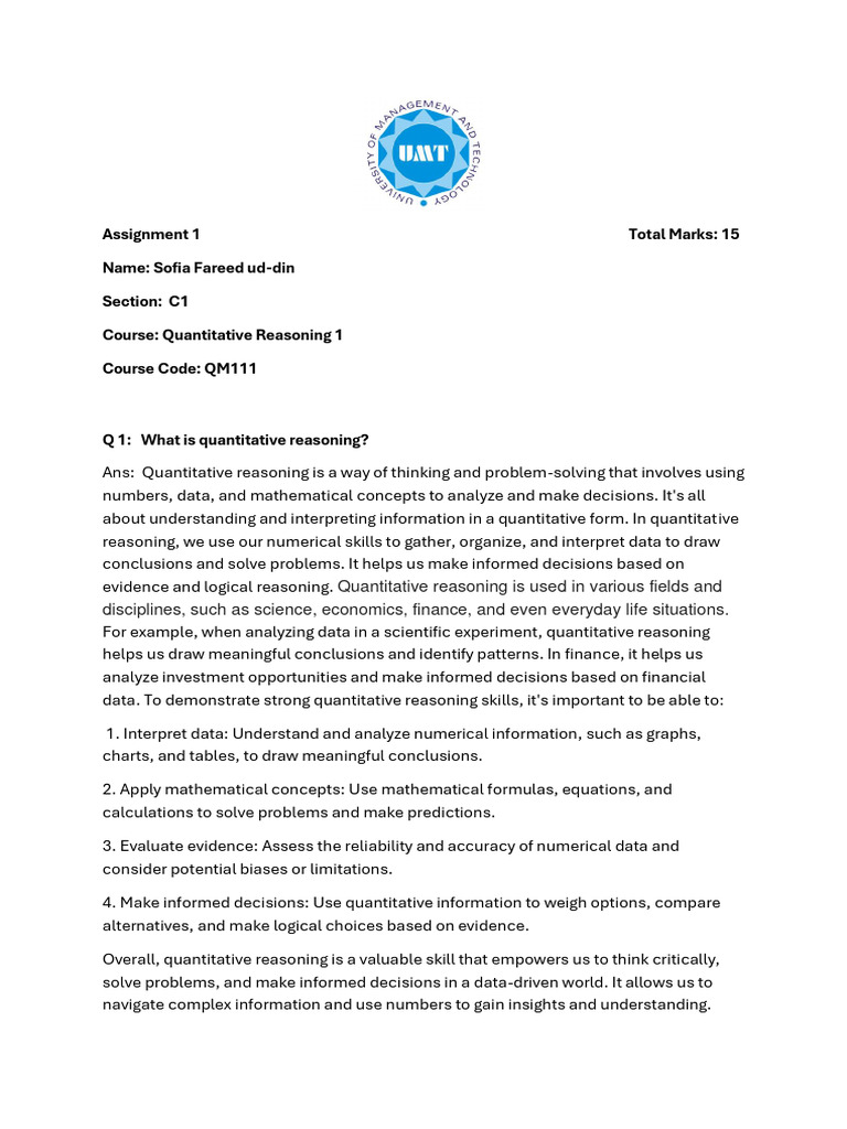 Quantitative Reasoning (Assignment 1) | PDF | Mathematics | Geometry