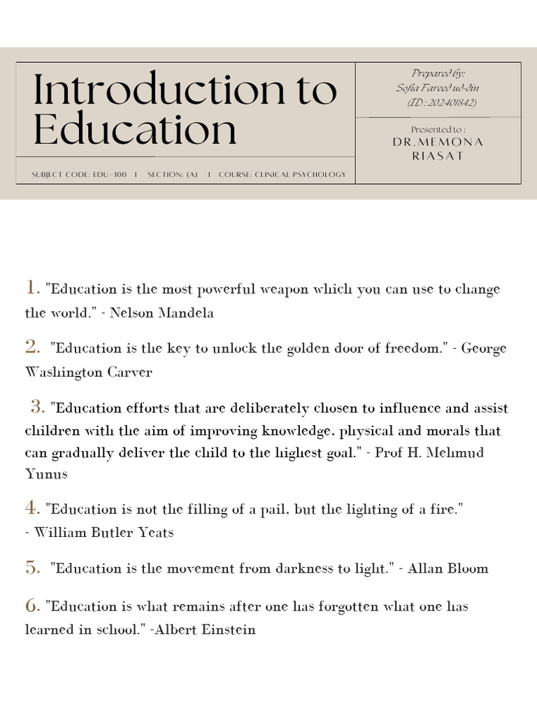 Final Assignment (Intro. To Education) | PDF | Curriculum | Behavior Modification