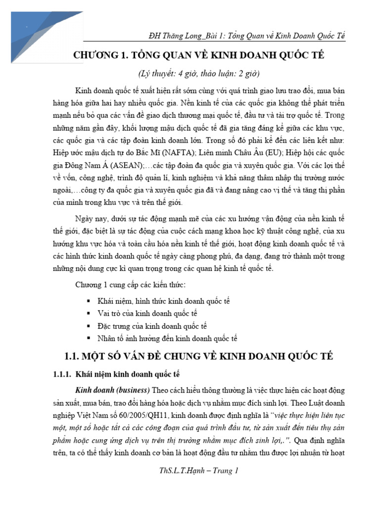 Ba320 C1 Gioithieukinhdoanhquocte Baigiang | PDF