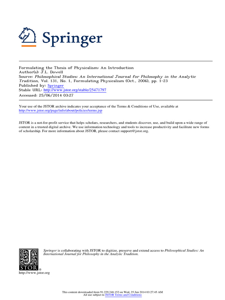 Understanding Physicalism's Thesis | PDF | A Priori And A Posteriori ...