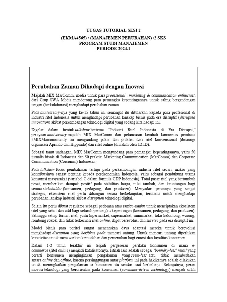 TUGAS 2 - Manajemen Perubahan - ANDY JULEHA RIVAI - 043649928 | PDF